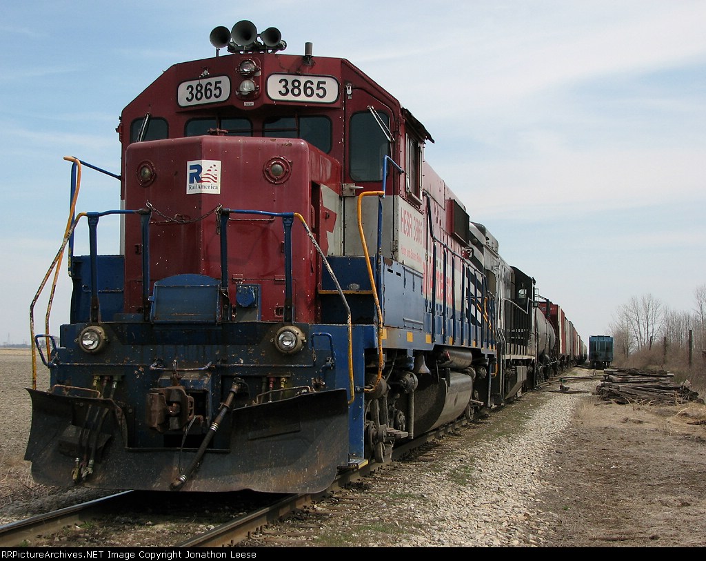 The Huron & Eastern train from Reese is tied down at Towerline Rd.